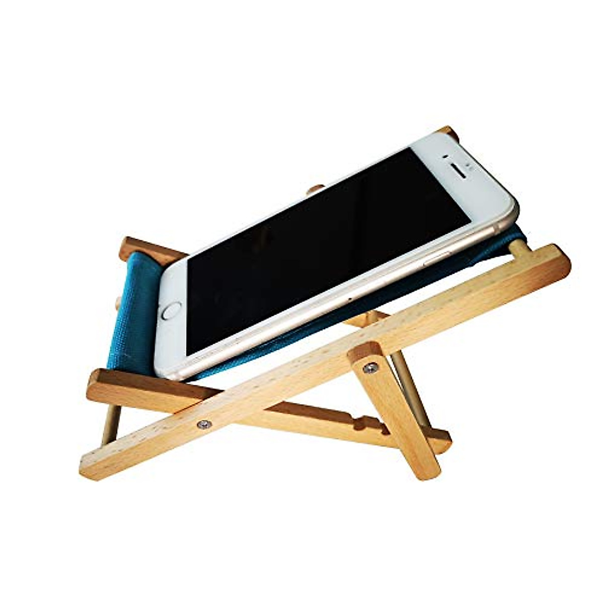 Hanpo Cell Phone Holder Wood & Canvas Beach Deck Chair - Desk Stand for Smart Phone 5.5 Inches (Light Brown) (Turquoise)