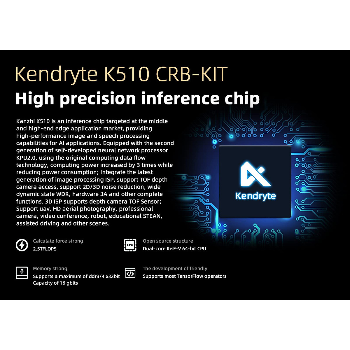 Kendryte K510 CRB-KIT Developer Kit Based on Dual-core 64-bit RISC-V AI SoC Chip 512M LPDDR3+16GB eMMC 5.1 Storage Support Linux System for AI Deep Learning