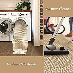 Lahome Boho Bathroom Rugs, Small 2x3 Front Door Mat Lightweight Kitchen Rug Woven Cotton Area Rug with Tassels, Farmhouse Non-Shedding Washable Throw Rug Low Pile Carpet for Entry Laundry, Khaki
