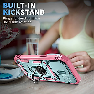 DAWEIXEAU Case for iPhone 14 Pro Max, Shockproof Impact Resistant with Slide Lens Protective Cover Case for iPhone 14 Pro Max (6.7 inch) (Pink Green)