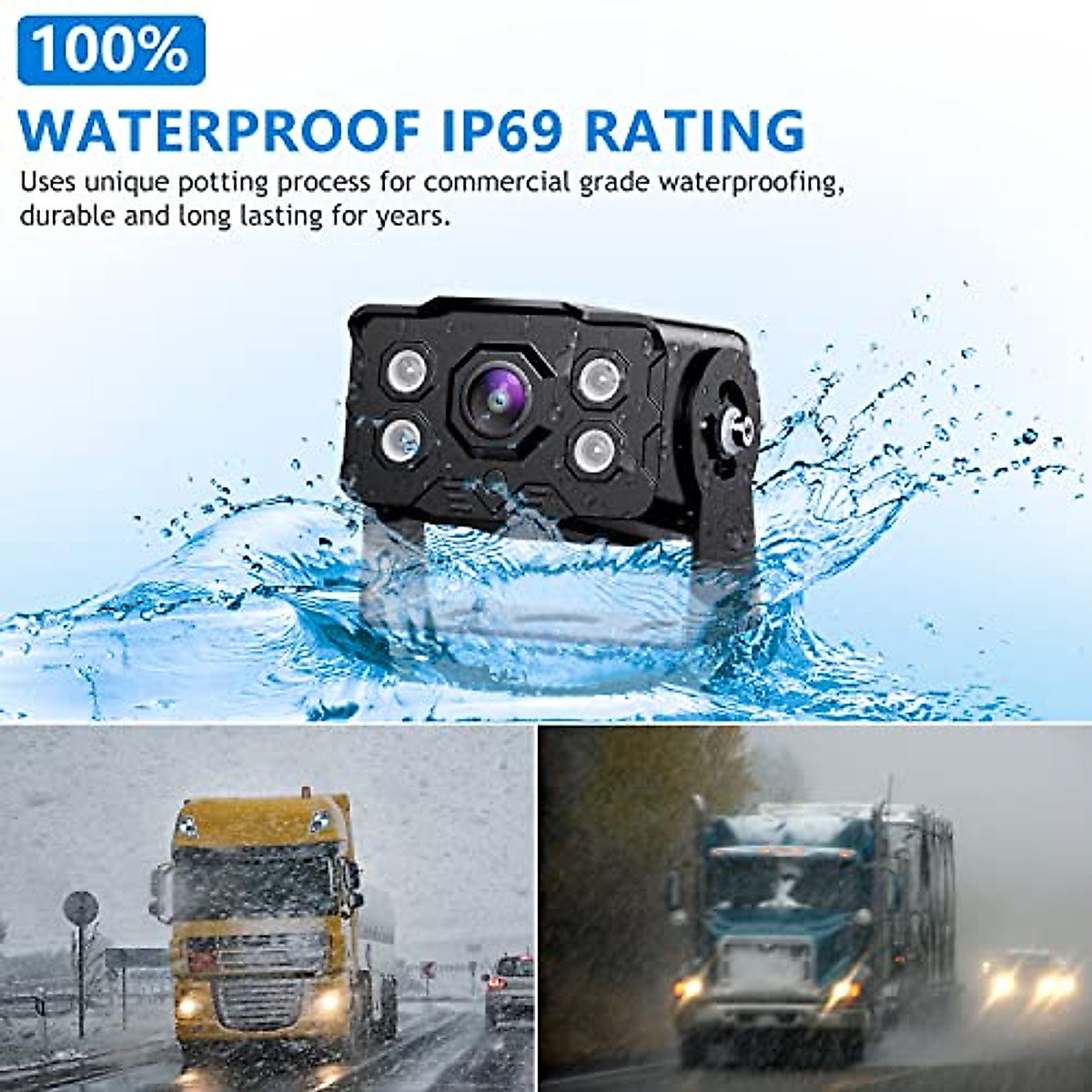DVKNM RV Backup Camera System 9" AHD IPS Dual Split Monitor 1080P HD Rear View Camera DVR Loop Recording IP69 Waterproof Night Vision for Car RV Trailer Truck Bus Semi etc. (TH102)