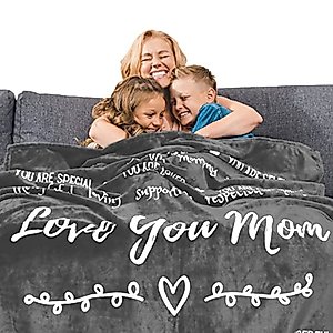 Mom Blanket, Mom Birthday Gifts, Mothers Day Gifts from Daughter or Son, Snuggly Soft Cozy Throw Blankets Filled with Gratitude, Mom Gifts, Mothers Day Blanket 60x50 Inches (Grey, Fleece)