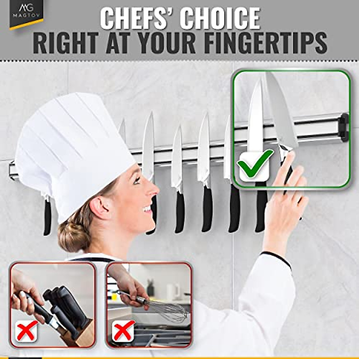 Knife Magnet Holder for Wall (Pack of 3) - Magnetic Knife Strip for Wall 10 inch - magnetic knife holder for Organizing Kitchen Utensils and Small Tools, HeavyDuty Magnetic Strip