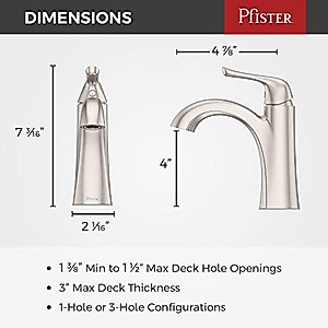 Pfister Willa Bathroom Sink Faucet, Single Control, 1-Handle, Single Hole, Spot Defense Brushed Nickel Finish, LF042MALGS
