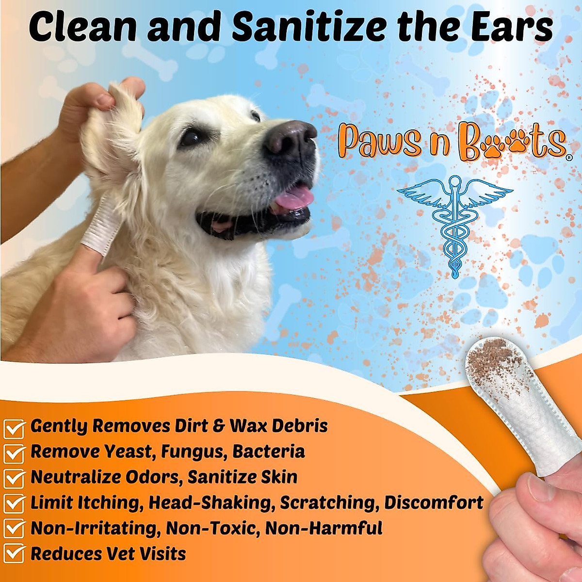 Multi-Purpose All-Natural Pet Finger Wipes, Organic, Safe, Non-Toxic Formulated Pre-Moistened Wipes. Remove Plaque & Whiten Teeth, Clear Ear Wax/Dirt Buildup, Soothe Dry Skin Folds, Remove Tear Stains