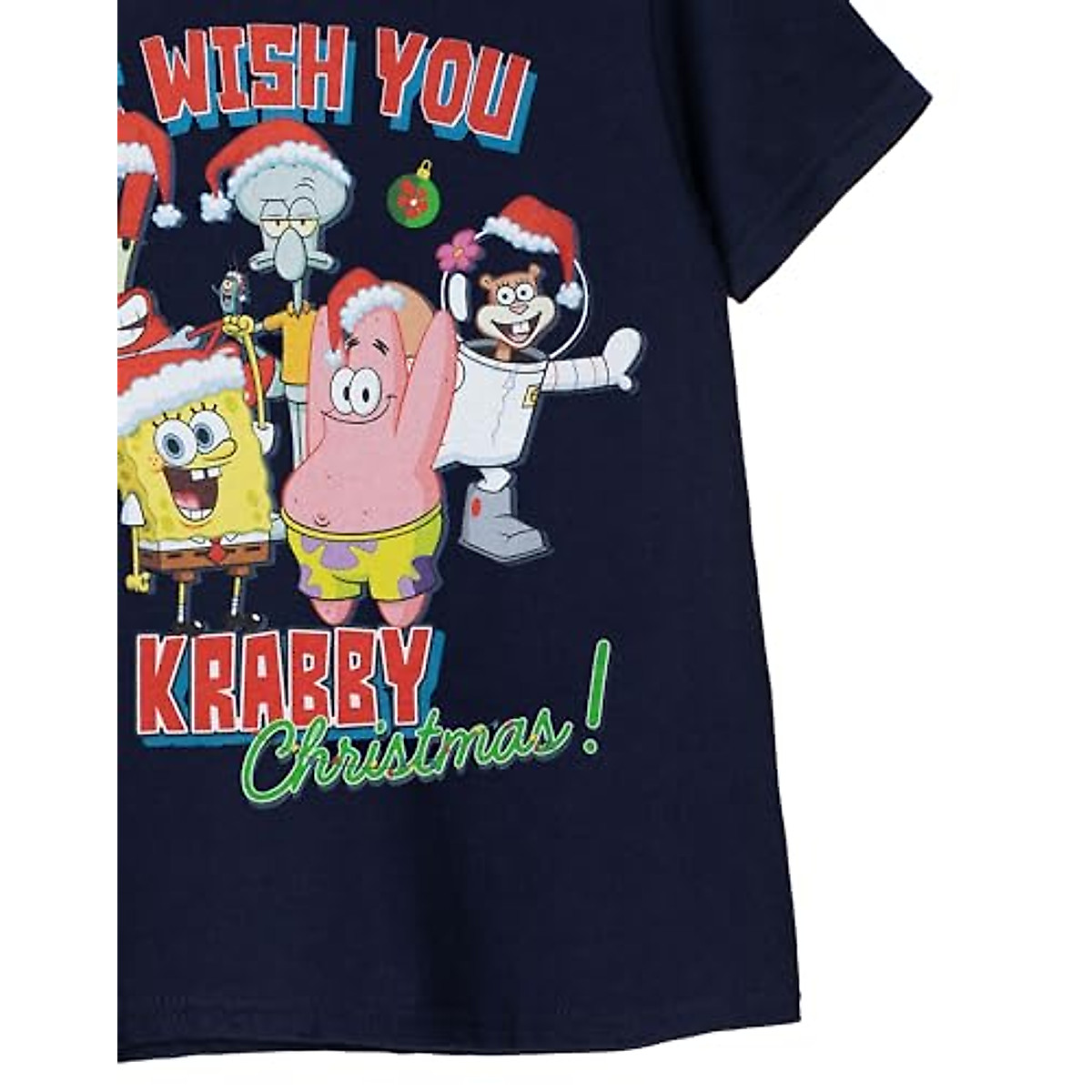 SpongeBob SquarePants Kids Christmas Navy T-Shirt | Boys Girls Patrick Squidward Sandy Mr Krabs Gary Krabby | Xmas Gift