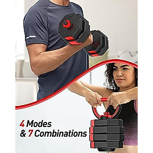 Loupusuo Adjustable Dumbbell Set 55LBS/70LBS Free Weights Set with Connector, 4 in1 Dumbbells Set Used as Barbell, Kettlebells, Push up Stand, Fitness Exercises Home Gym Workouts for Men/Women(55LBS)