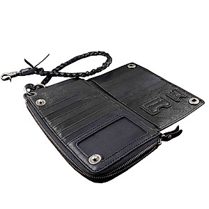 New Men's Biker Rocker Long Genuine Leather Wallet w/Purse Chain Black
