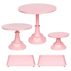 tchrules Pink Cake Stand, 5Pcs Metal Cake Display Stand for Party, Dessert Table Display Set for Wedding Birthday Parties Anniversary (3 Round Cake Stands & 2 Dessert Tray)