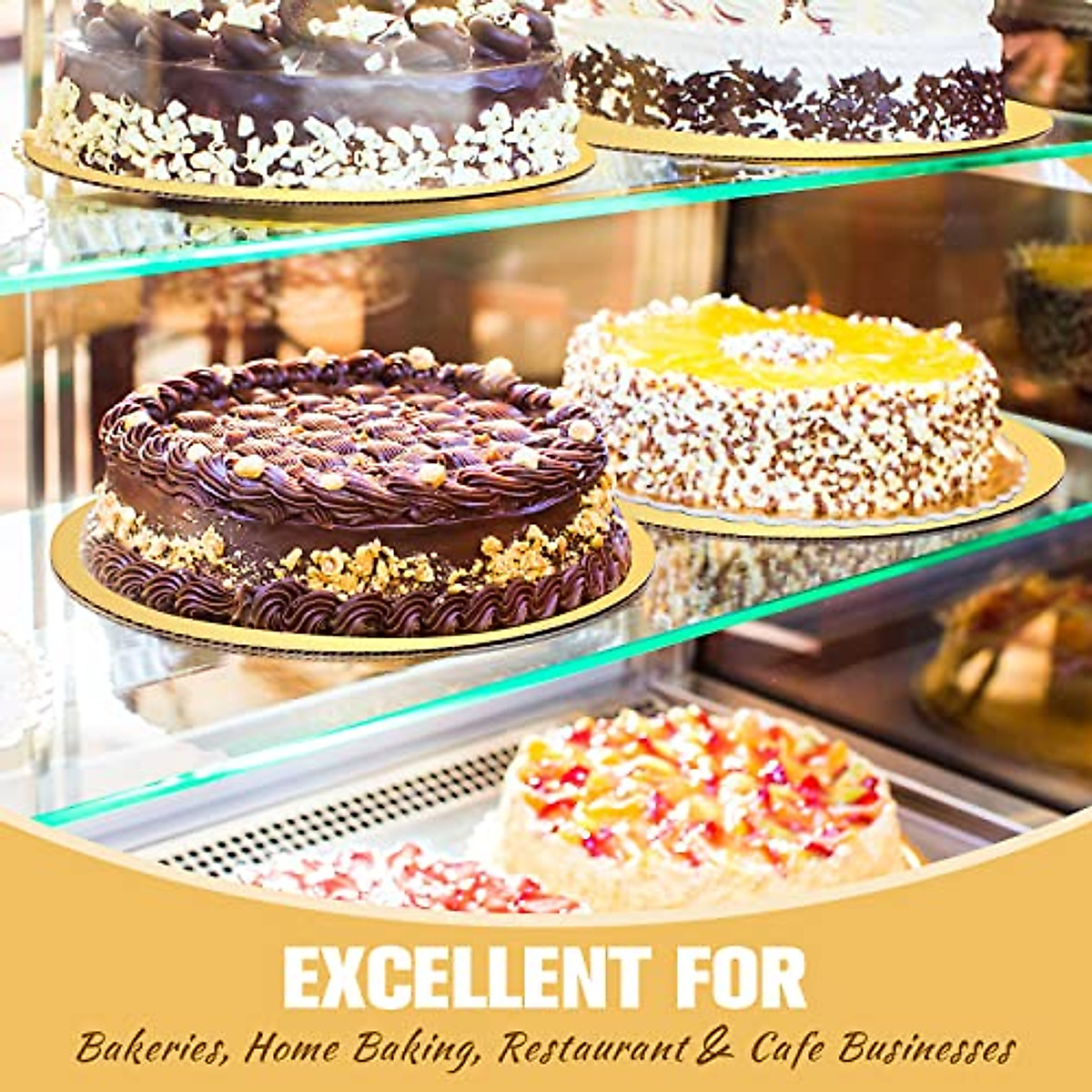 50 Pack Round Cake Boards 8" Gold Circle Cake Base Cardboard Cake Round Grease Proof Disposable Cardboard for Baking Cake Pizza