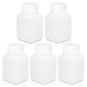 ASEVAT 2oz Plastic Lab Chemical Reagent Bottles, Square Sample Storage Container, Chemical Container Bottle with Inner Ring Cover, Narrow Mouth Sample Sealing Storage Bottles (5 Pcs)