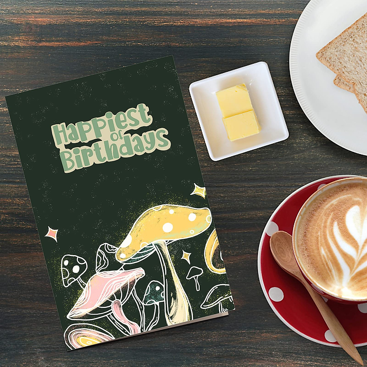 Qiliji Vintage Mushroom Birthday Card, Birthday Greeting Card for Him Her, Happiest of Birthdays