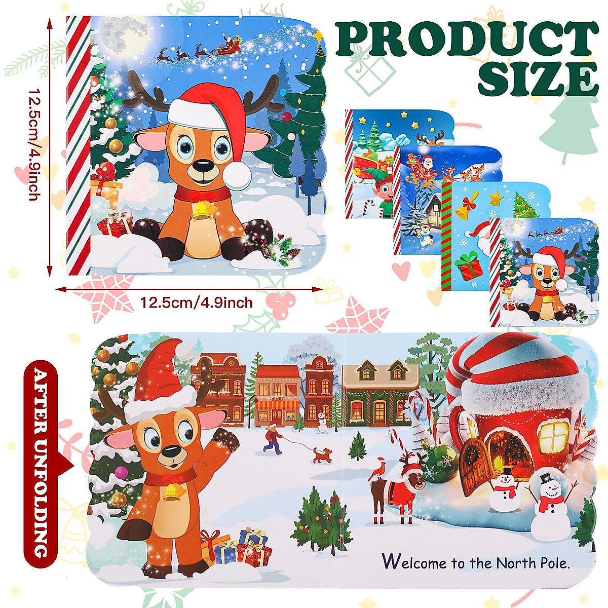 4 PCS Christmas Lift-a-Flap Board Books A Touch and Feel Children's Board Book Small Shaped Christmas Board Book Christmas Story Book for Kids Babies Toddler Xmas Present