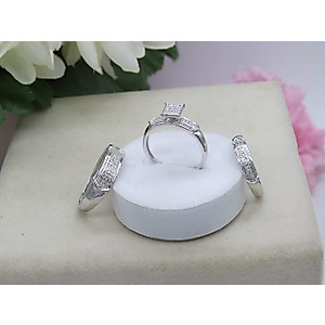 Dazzlingrock Collection 0.30 Carat (ctw) Round White Diamond Mens & Womens Trio Bridal Wedding Ring Set 1/3 CT, Sterling Silver