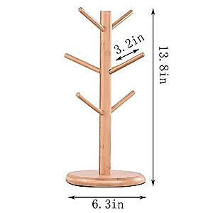 BVLJOY Mug Holder Tree, Coffee Cup Holder, Bamboo Mug Tree Stand, Coffee Cup Rack Dryer with 6 Hooks