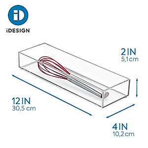 iDesign Clarity Plastic Drawer Organizer, Storage Container for Silverware, Utensils, Kitchen Gadgets in Pantry, Cabinets, Countertops, 4" x 12" x 2" - Clear