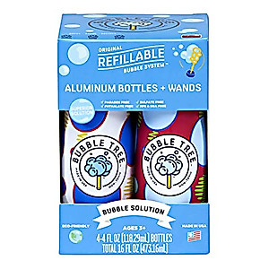 Sustainable Bubble Tree Original Refillable Bubble System Aluminum Bottles (4 Pack of Bubble Solution Made in The USA)
