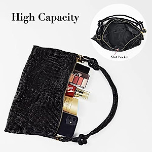 Baonmy Rhinestone Purse Silver Purse Women Evening Bag Sparkly Purse for Party Club Wedding Silver Hobo Purses for Women(Black)