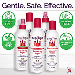 Fairy Tales Rosemary Repel Daily Kids Shampoo, 12 fl oz., Conditioner, 8 fl oz. & Conditioning Spray, 8 fl oz. Star Trio– Kids Like the Smell, Lice Do Not
