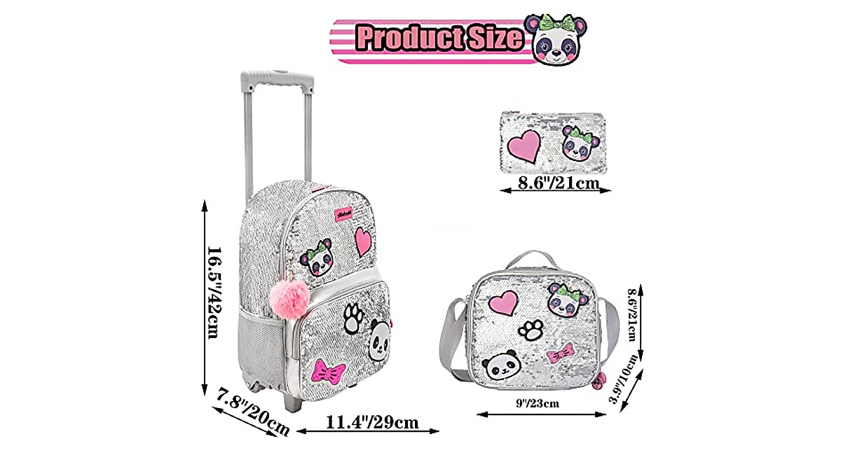 JSMNIAI Girls Sequin Panda Backpack with Lunch Box