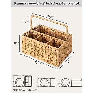 StorageWorks Wicker Flatware Organizer, Hand Woven Water Hyacinth Cutlery Holder for Countertop with Handle, 1 Pack