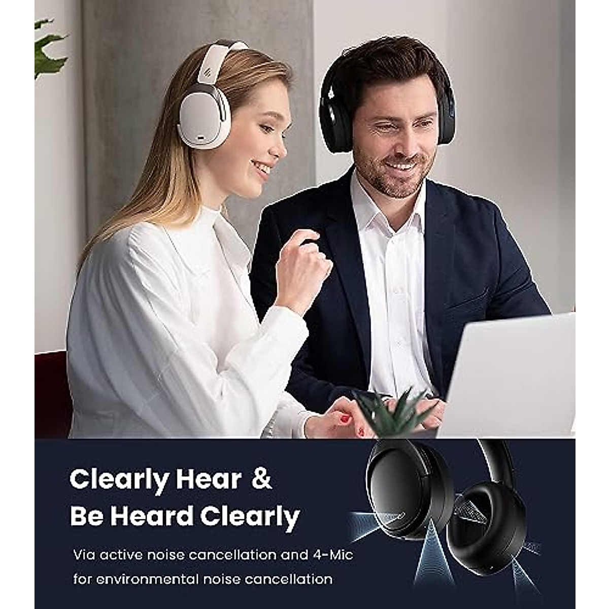 Edifier WH950NB Active Noise Cancelling Headphones, Bluetooth 5.3 Wireless Headphones, LDAC Hi-Res Audio, 55 Hours Playtime, Google Fast Pairing for Android, Dual Device Connection, App Control, Black