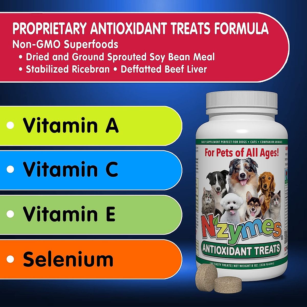 Nzymes® Antioxidant Tiny Treats - for Dogs Joints, HIPS, Paralysis, Skin, Coat, Hair Loss, Aging, Digestion, Seizures - Dog Treats for Small Dogs - 90 Treats - Made in The USA