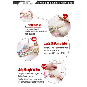 AARainbow 2 Packs Shower Body Brush with Bristles and Loofah, Back Scrubber Mesh Sponge with Curved Long Handle for Skin Exfoliating Bath, Massage Bristles Suitable for Men and Women (1Gray+1Pink)