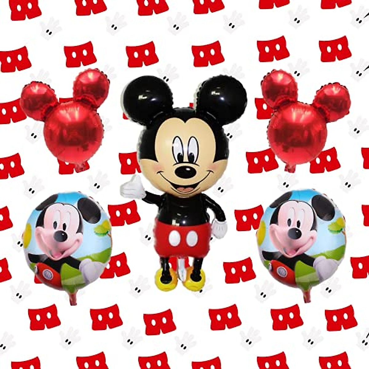Mickey Mouse Theme Party Balloons - Mickey Balloon Set Baby Shower - Jumbo Mickey Body Small Heads - Mickey Mouse Balloons Birthday Decorations - Combined Bundle with RIbbon by Jolly Jon