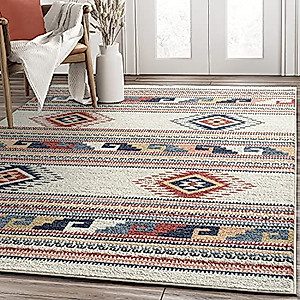Abani Multicolor Southwestern Design Area Rug - Non-Shed Orange, Grey & Beige 7'9" x 10'2" (8x10) Tribal Pattern Dining Room Carpet Rugs