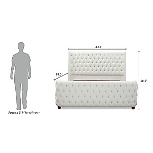 Jennifer Taylor Home Brooklyn King Tufted Panel Bed Headboard and Footboard Set, Antique White Polyester