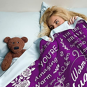 Warm Hugs Gift Throw Blanket,Inspirational Gifts for Women, Get Well Soon Gifts, Appreciation Gifts, Encouragement Gifts, 50"x 60"Purple Throw Blankets Gifts for Birthday Love Support Friendship