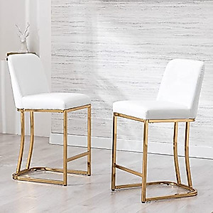 RIVOVA 24" Counter Height Bar Stools Set of 2 with Back, Modern PU Leather Bar Stool for Kitchen Island, Upholstered Pub Stools with Footrest, Armless Dining Chairs for Bar, White