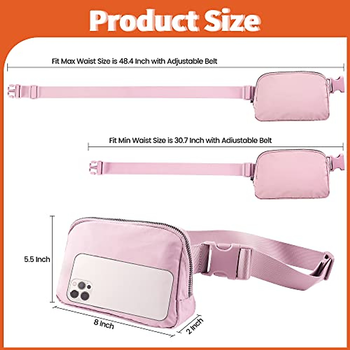 Fanny Packs for Women, Fashion Fanny Pack With Adjustable Strap Belt Bag for Women Fanny Pack Crossbody Bags for Women Pouch for Workout Running Travelling Hiking (Pink)