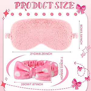 Newcotte 24 Pcs Sleepover Party Supplies: 12 Plush Eye Masks, 12 Hair Bands with Bows, Faux Fur Headbands for Girls and Women (Colorful Style)