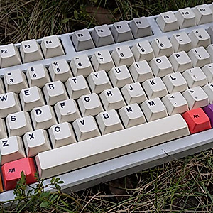 PBT Grey White Keycaps Set Cherry Profile 141 Keys Custom Dye-Sub Keyboard Keycaps for 60% 65% 70% 100% Cherry Gateron MX Switches Mechanical Keyboards