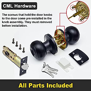 CML Hardware Matte Black Keyed Entry Door Knob for Entrance, Exterior and Interior Use, Round Ball Handle, Stainless Steel