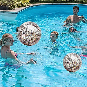 Inflatable Beach Balls Bulk Jumbo 16" Glitters Pool Toys Balls for Pool, Beach, Summer Pool Party - Swimming Pool Game Water Beach Toys Kid Party Favor Luau Decorations Blow Up Beach Ball (12 Pack)