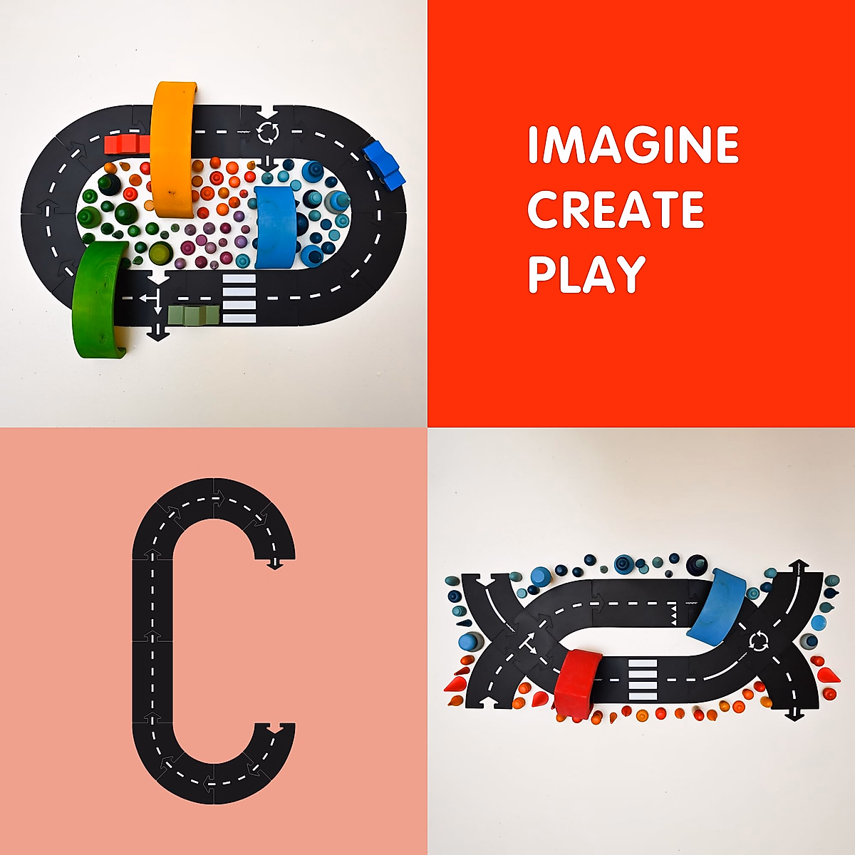 Waytoplay Ringroad, 12 Piece Circuit for Toy Cars - Flexible, Indestructible, and Waterproof - Modular Car Tracks - Made in The Netherlands