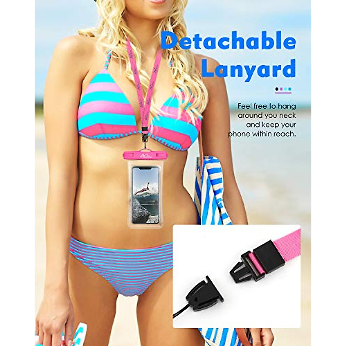 MoKo Waterproof Phone Pouch 3-Pack, Underwater Phone Case Dry Bag with Lanyard Compatible with iPhone 14 13 12 11 Pro Max X/Xr/Xs Max/SE 3, Galaxy S21/S20, up to 7.5", Orange+SkyBlue+Magenta