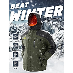 TACVASEN Mens Tactical Jacket Water Resistant Winter Ski Jacket Green Camo Military Jacket Thick Warm Jacket Camo Parka Rain Coat Snow Coat