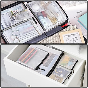 25pcs Multisize Mesh Zipper Pouch Bags, Waterproof Zipper Bags, 8 Sizes Waterproof Plastic Document Pouch, Bags for Travel Storage, Office Supply and Home Organize