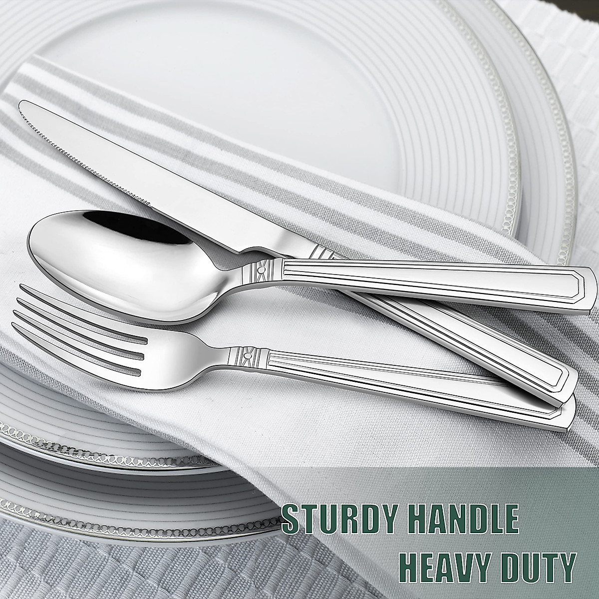 HaWare 40-Piece Heavy Duty Silverware Set, Stainless Steel Flatware Cutlery Set for 8, Fancy Tableware Eating Utensils for Home, Hotel, Restaurant, Include Dinner Knives Forks Spoons, Dishwasher Safe