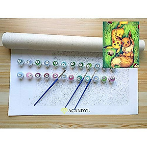 ACANDYL Pokemon DIY Painting for Kids Adults DIY Canvas Acrylic Arts Craft for Home Wall Decoration Paint by Number Pikachu 16x20 in