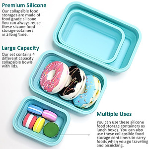 Alimat PluS 4 Assorted Size Set Silicone Food Storage Containers with Lids, 40.5oz, 27oz, 16.9oz and 11.8oz Collapsible Meal Prep Lunch Containers, Microwave, Freezer and Dishwasher Safe