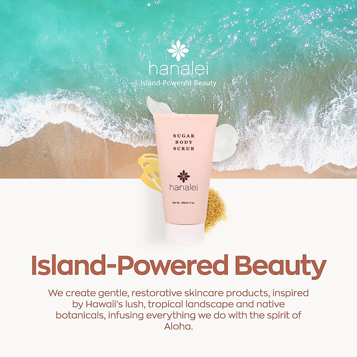 Vegan Brown Sugar Body Scrub: Moisturizing Exfoliator for Dry Skin - Women's Body Care - Made with Hawaiian Raw Cane Sugar and Kukui Oil - Made in the USA - 150g