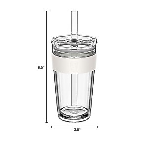 KeepCup Cold Cup - Longplay Double wall Glass Ice Coffee Tumbler with Lid and Straw - 16oz (454ml) - Chalk