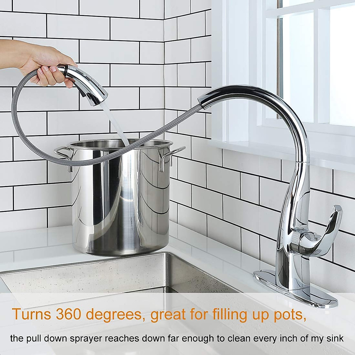 WOWOW Kitchen Faucet with Sprayer and 3 Hole Widespread Bathroom Faucet Chrome Bathroom Sink Faucets 2 Handle Bath Faucet 8 inch