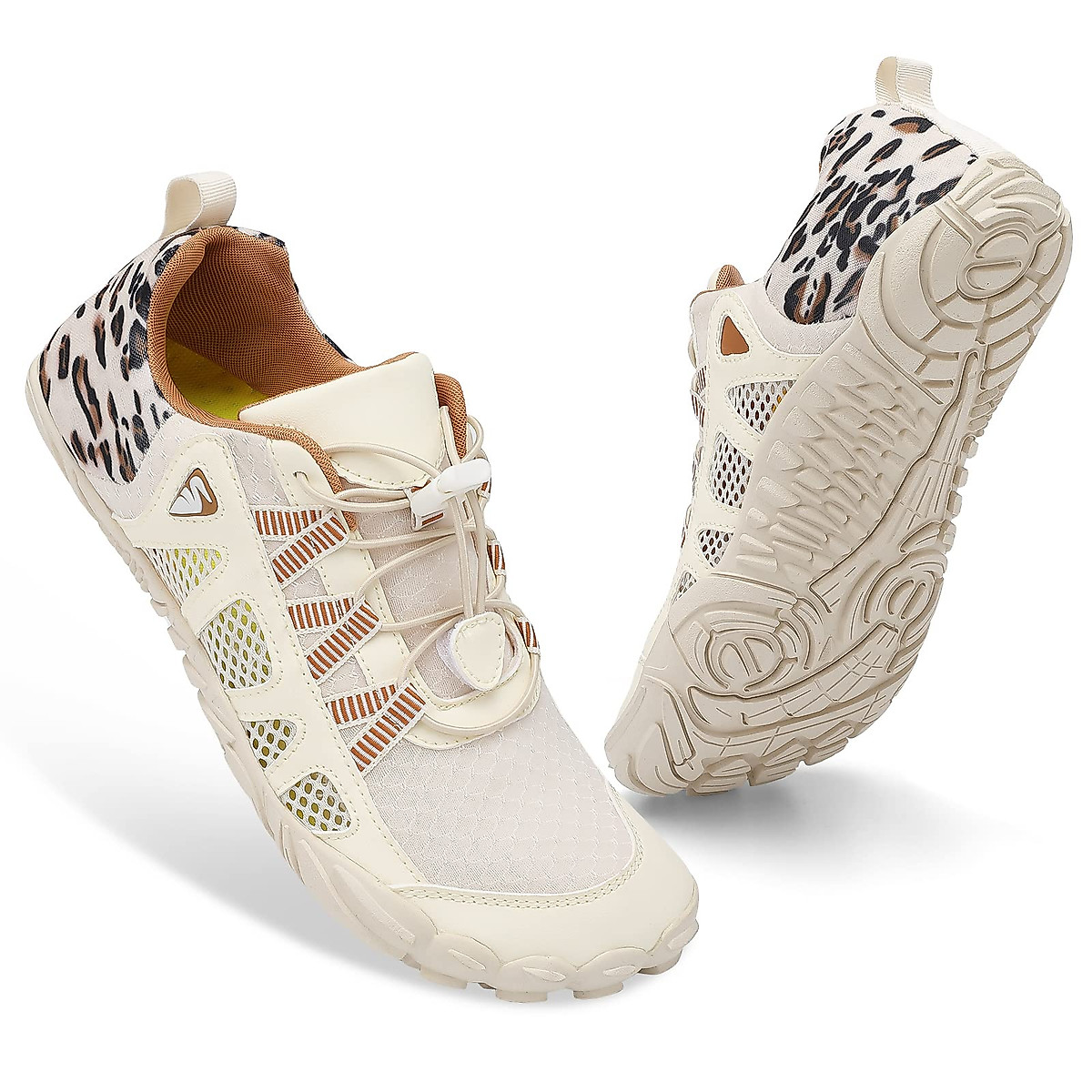 XIHALOOK Womens Mens Beach Water Shoes Quick Dry Barefoot for Swim Pool Lake Hiking Kayaking Surfing Beige Leopard, 8.5 Women/7 Men