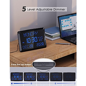 Digital Wall Clock, 11.5" Extra Large Display Calendar Alarm Day Clock with Date and of Week, Temperature,2 USB Chargers,3 Alarms, 5 Dimmer& 12/24Hr LED Desk for Office, Living Room, Bedroom, Elderly